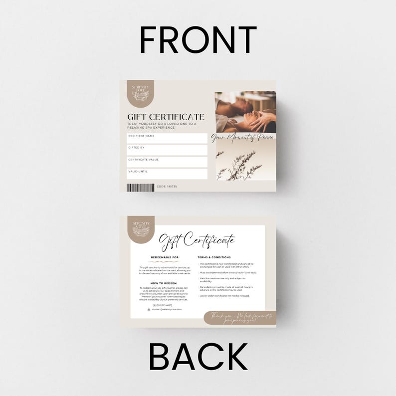 Gift Certificate Template - Editable Gift Card Template Canva - Spa ...