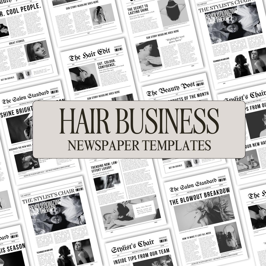 Editable Salon Newspaper Template, Hair Salon Newsletter Canva Template ...