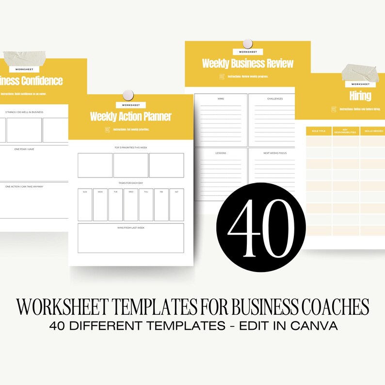 Coaching Worksheets, Canva Template for Business Coaches, 40 Worksheets ...