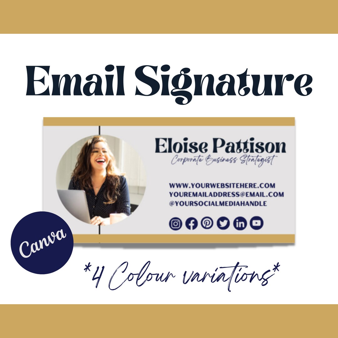 Navy and Gold, Email Signatures, 4 Colour Variations, CANVA, Editable ...