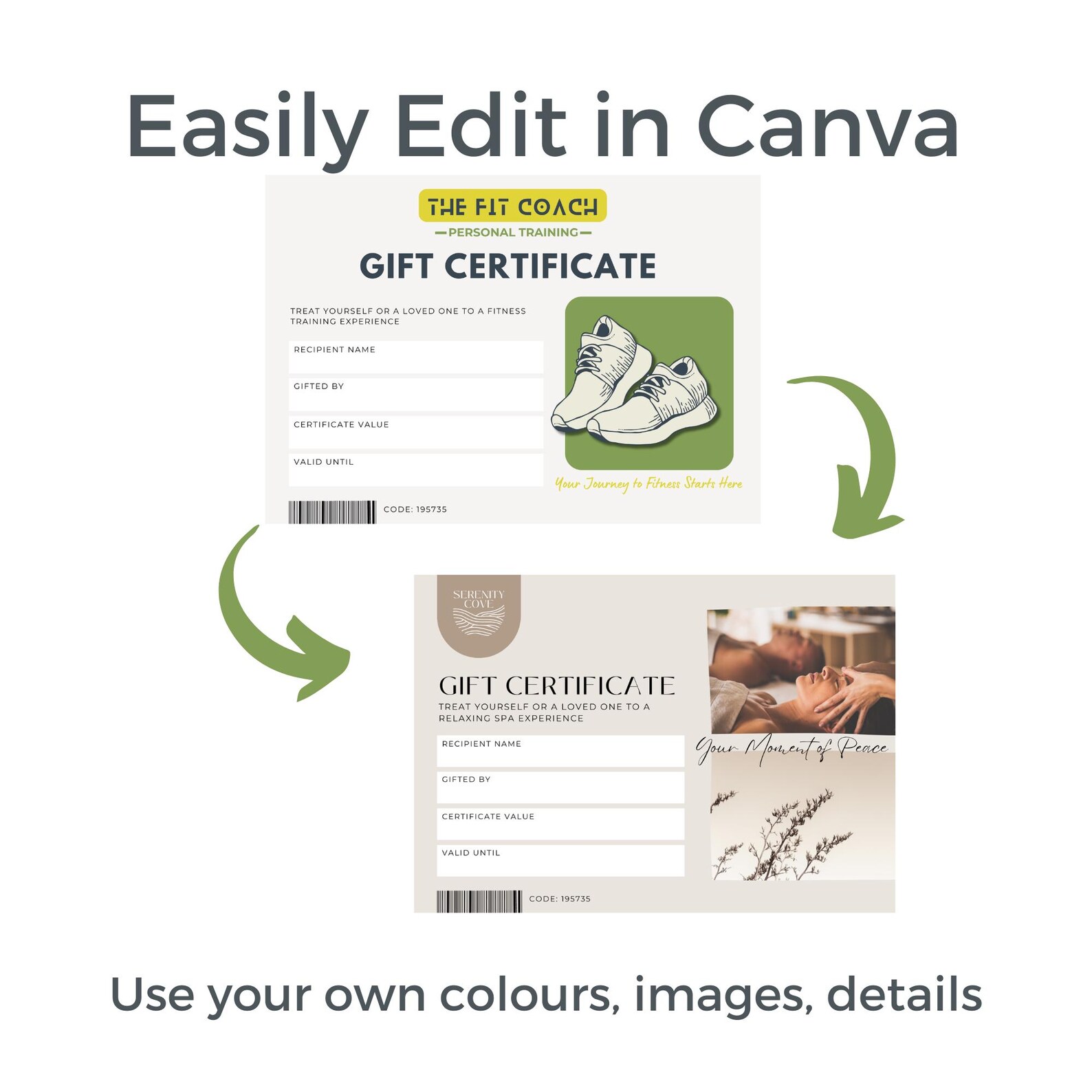 Gift Certificate Template - Editable Gift Card Template Canva - Fitness ...