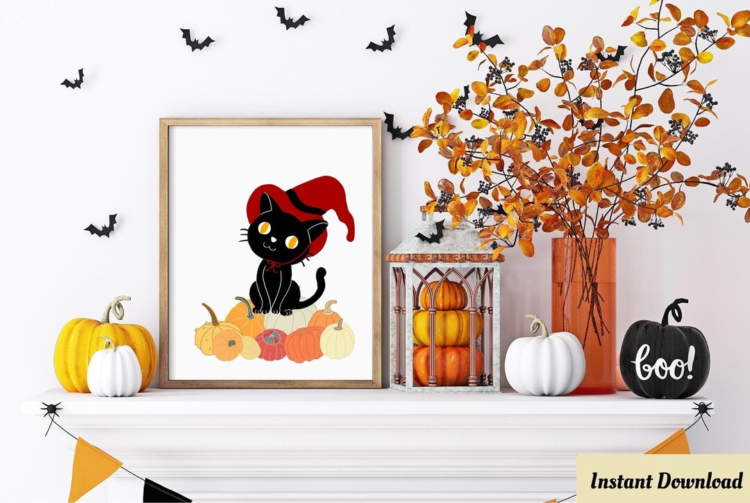 Cat on Pumpkin Printable PDF | Cute Fall Digital Download | Halloween ...