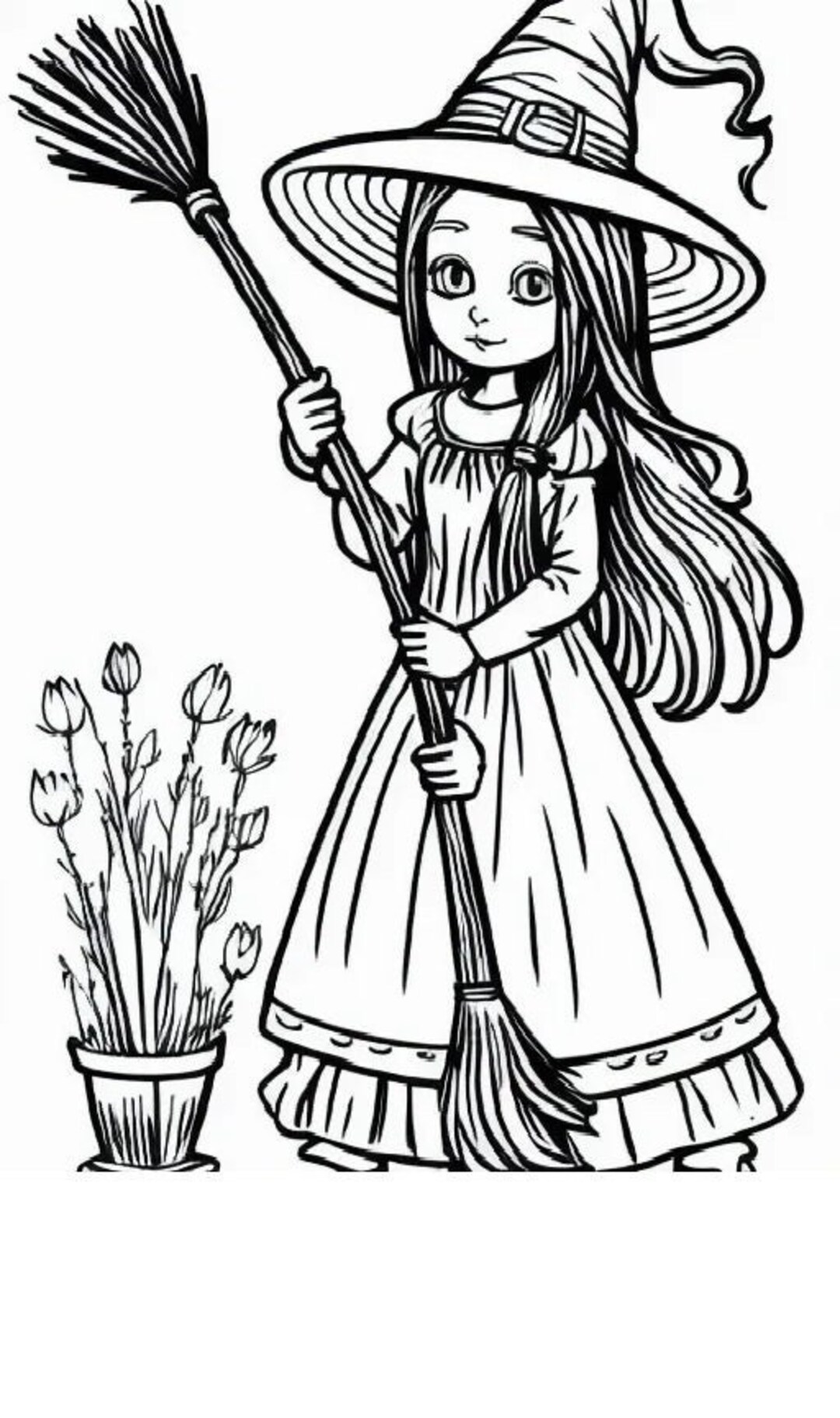 Little Witch and Fairies Coloring Pages. Instant Printable Digital ...