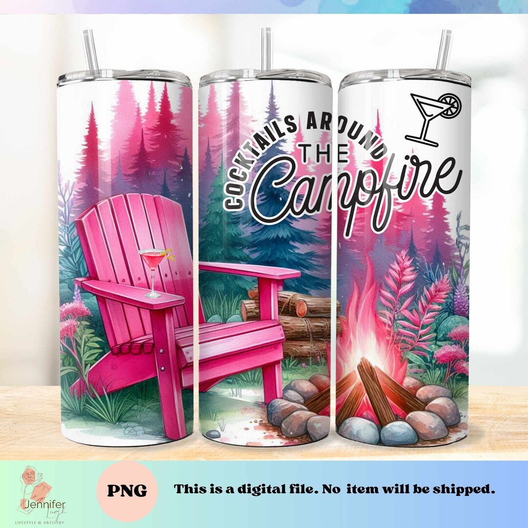 Campfire Cocktails Womens Pink Camping Tumbler Wrap Bundle Png Instant ...