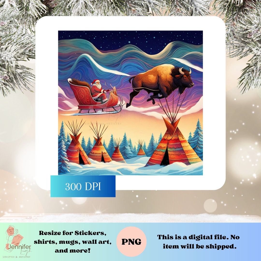 Christmas Bison Indigenous PNG JPG Native American Designs for Digital ...