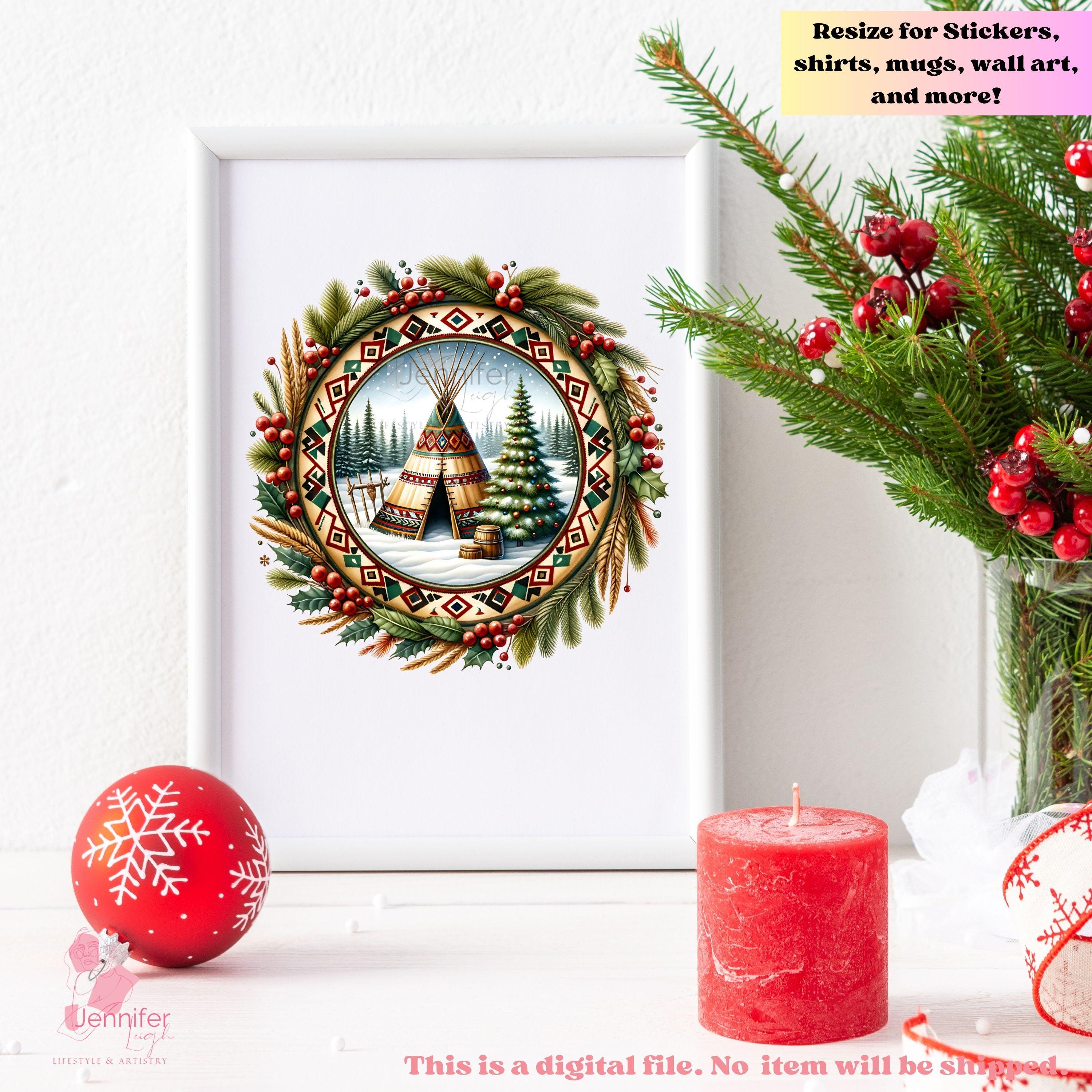 Christmas Scene Indigenous Art Round PNG JPG Native American Designs ...