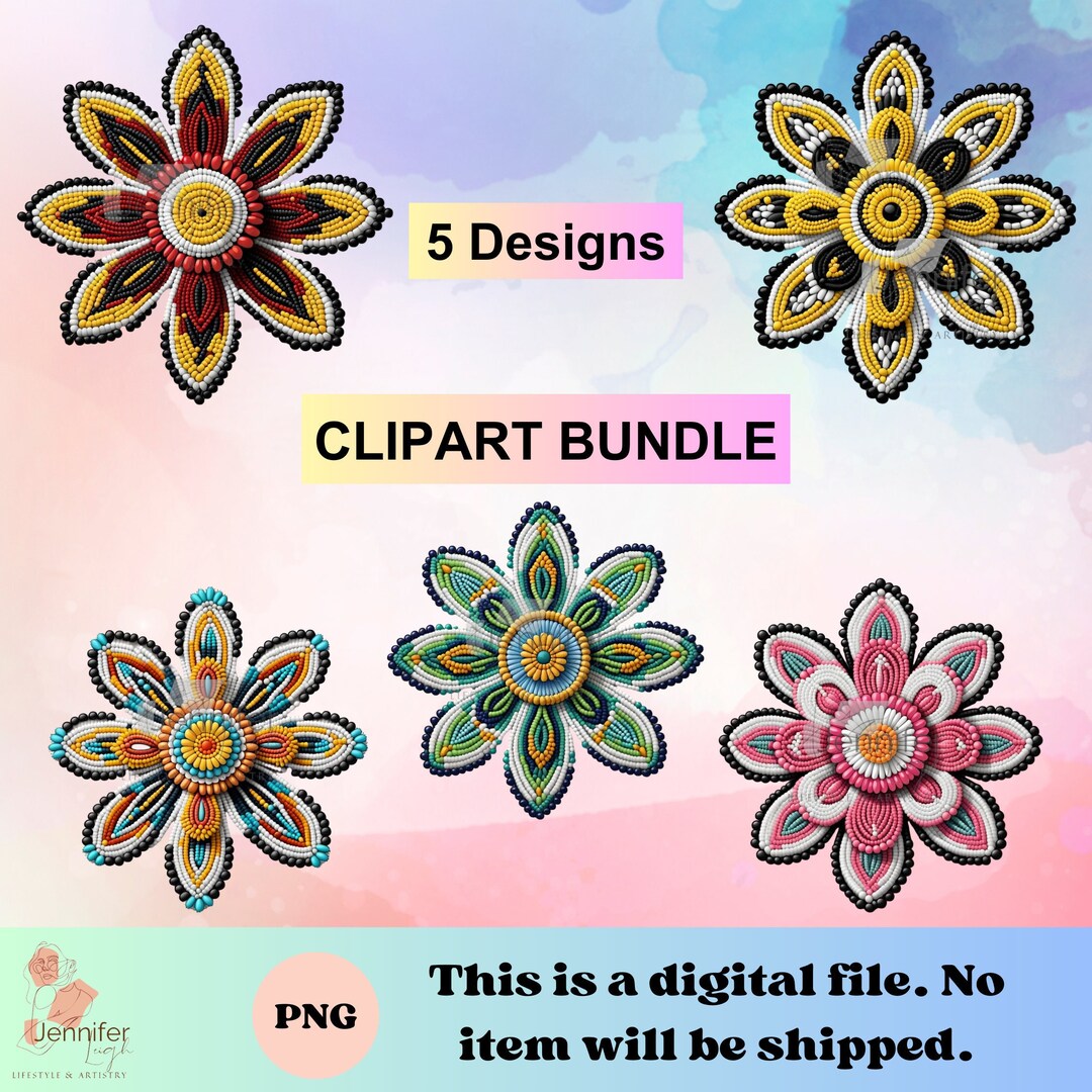Indigenous Beading Flowers Clipart Design Bundle Png Native Digital ...