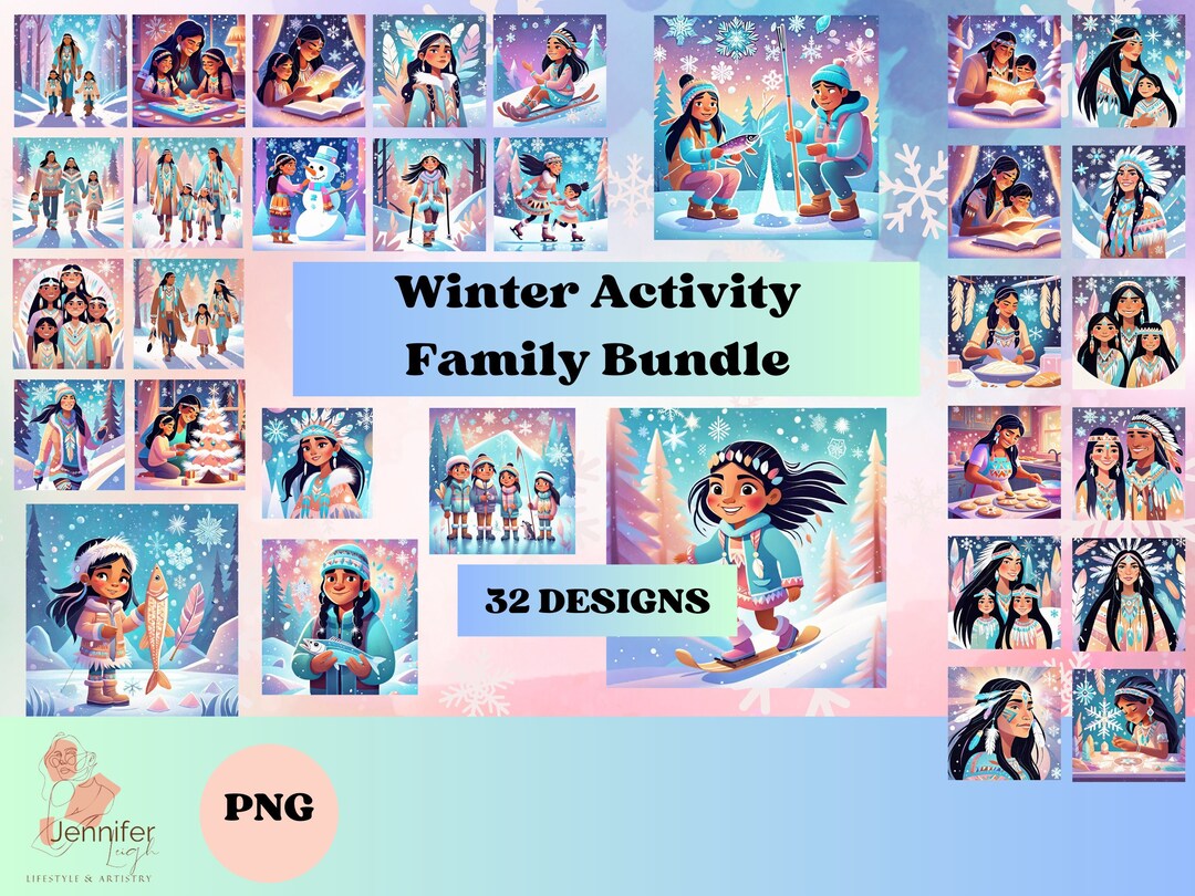 Indigenous Winter Activity Family Bundle Native Png Digital Download ...