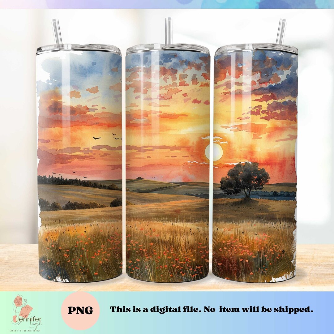 Watercolor Prairie Sunset Skies Tumbler Wrap Bundle Png Instant ...