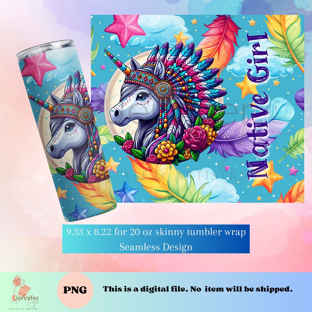 Indigenous Girl Unicorn Tumbler Wrap Png Native Digital Download for 20 ...