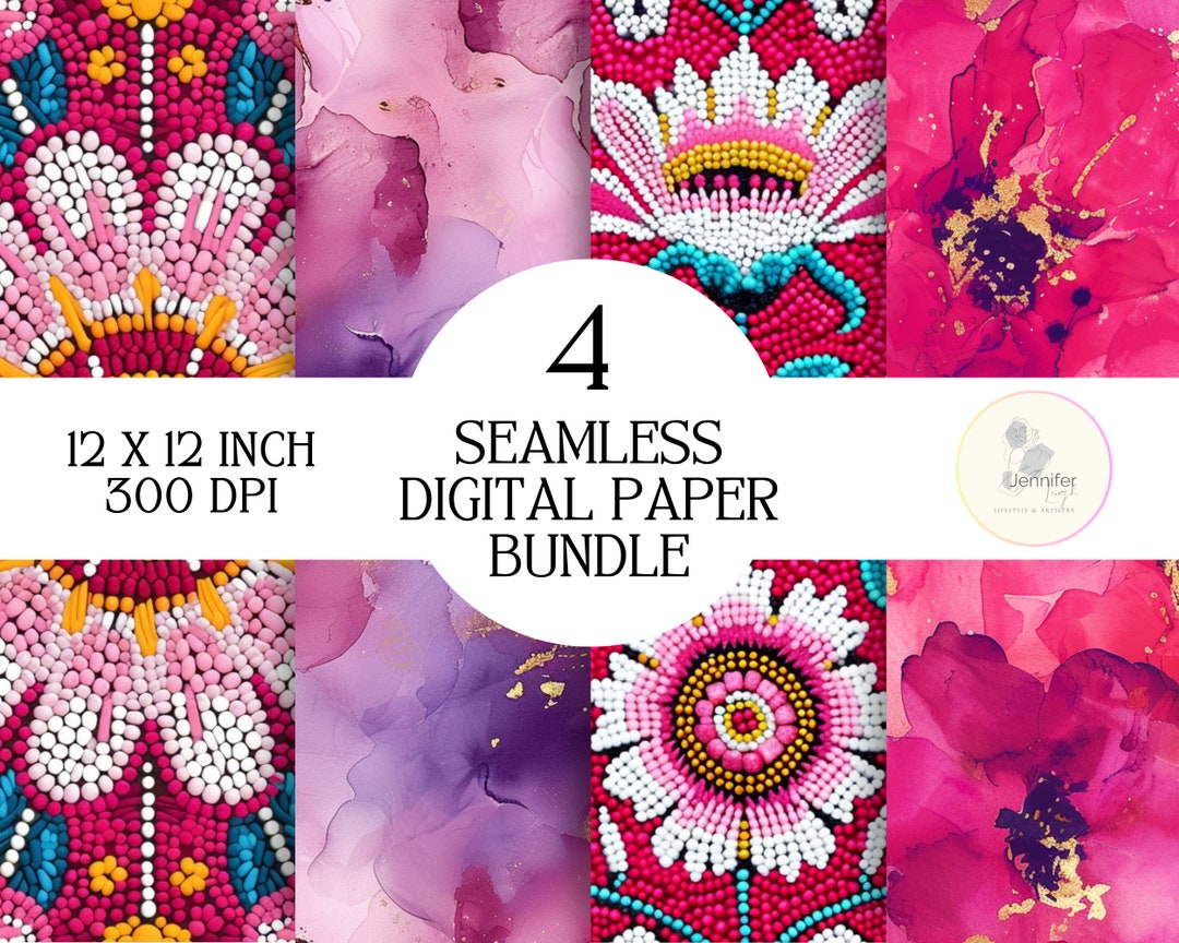 Indigenous Pink 4 Seamless Digital Paper Design Bundle JPG Native ...