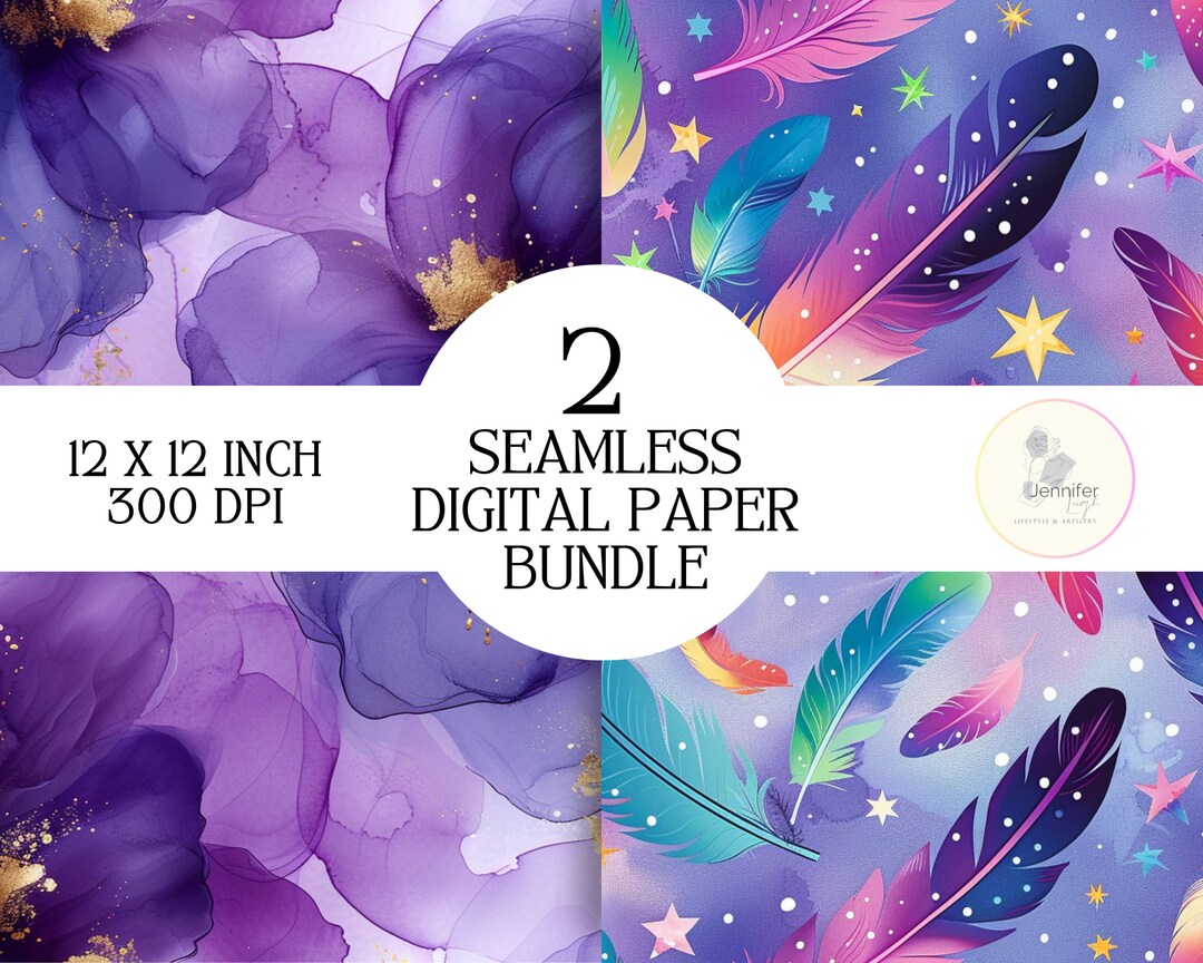Purple Feathers Seamless Digital Paper Design Bundle, JPG, Native ...