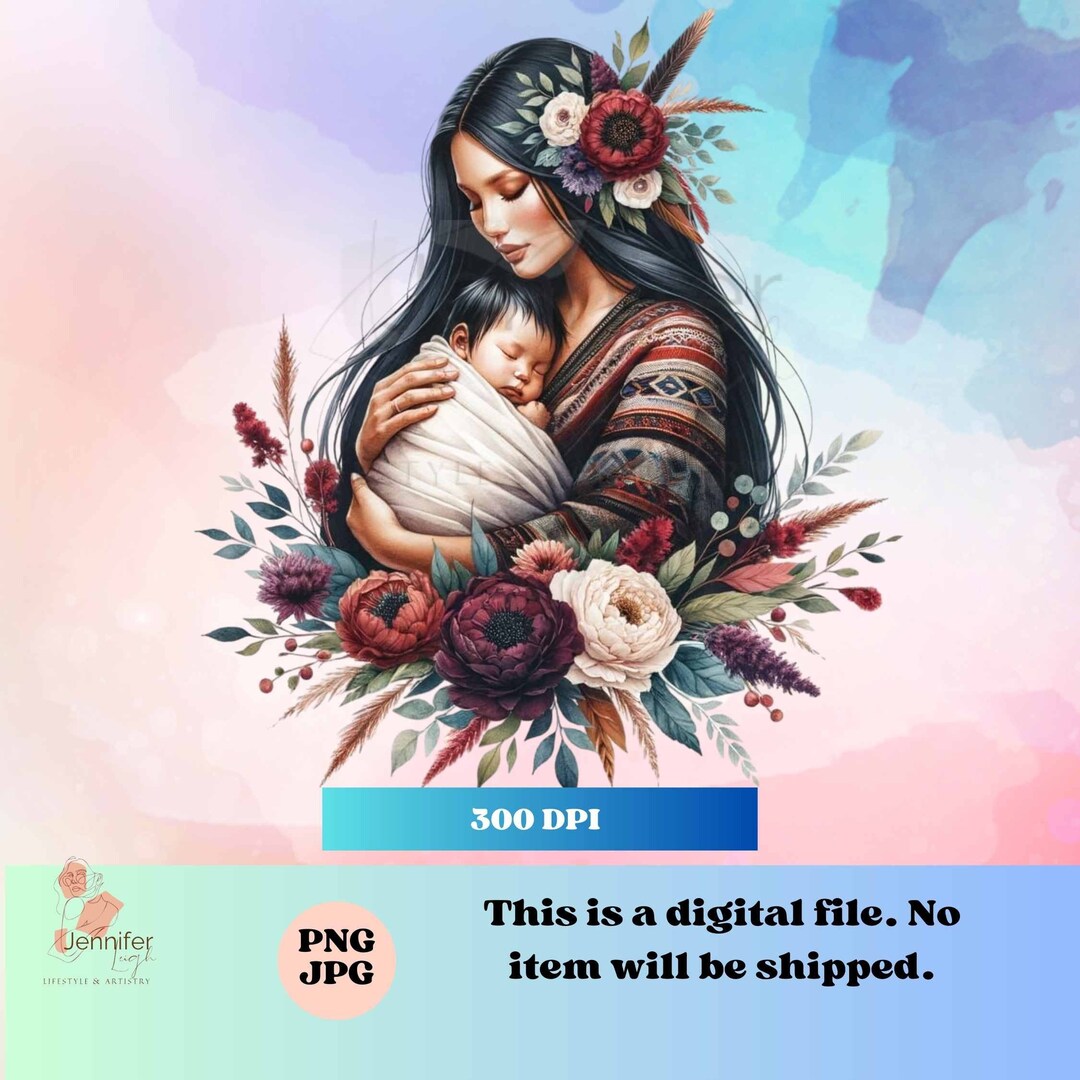 Indigenous Mother and Baby JPEG PNG Native Designs Instant Download for ...