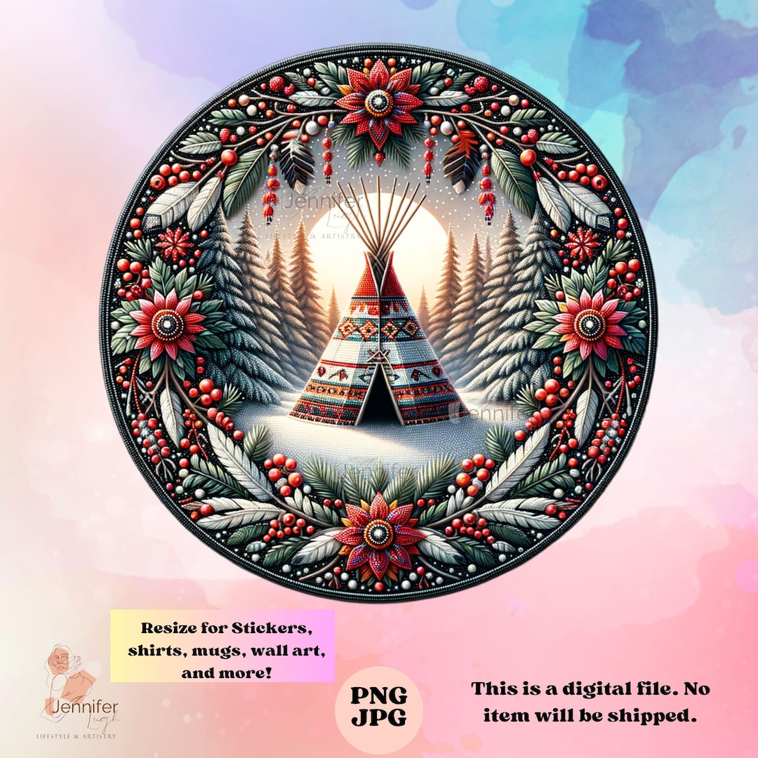 Winter Christmas Bead Scene Indigenous Art Round PNG JPG Native ...