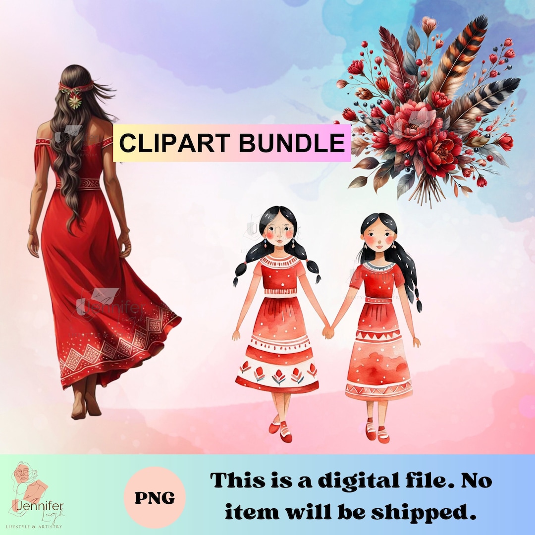 Indigenous Red Dress MMIW Floral Clipart Design Bundle Png Native ...