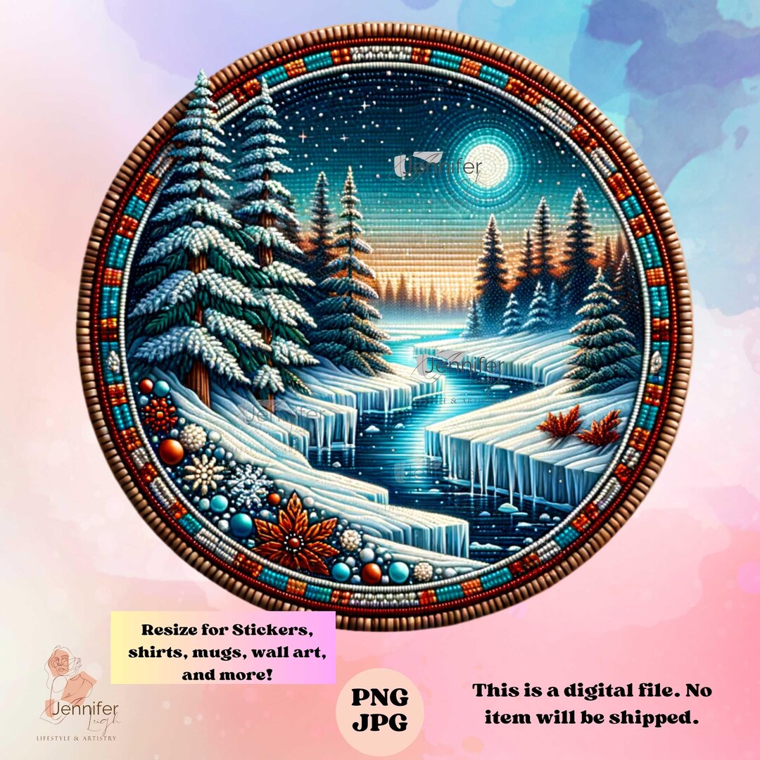 Winter Christmas Bead Scene Indigenous Art Round PNG JPG Native ...