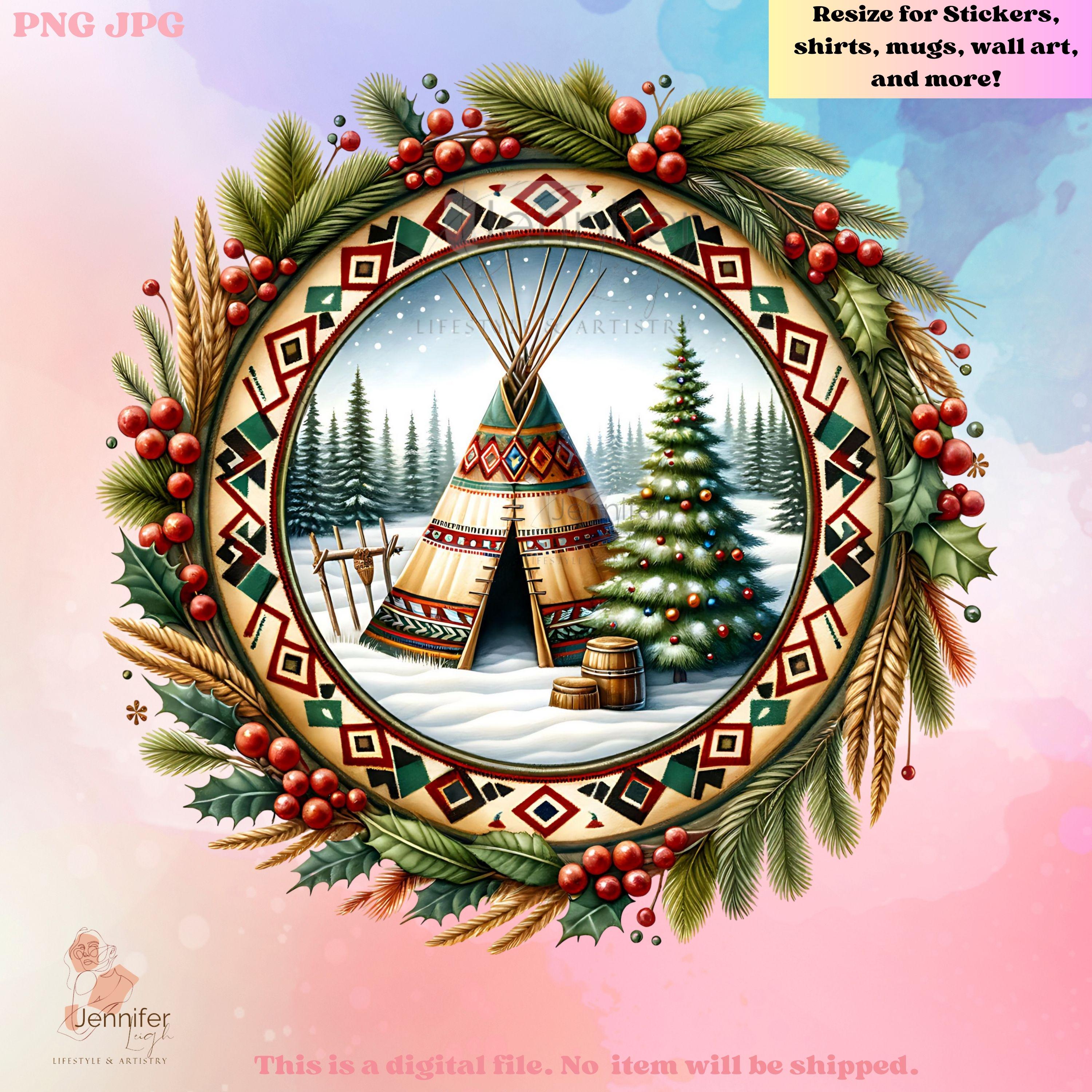 Christmas Scene Indigenous Art Round PNG JPG Native American Designs ...