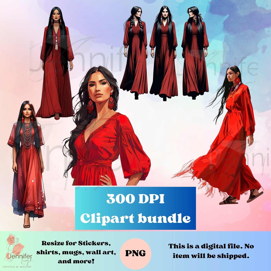 Indigenous Red Dress MMIW Clipart Design Bundle Png Native Instant ...