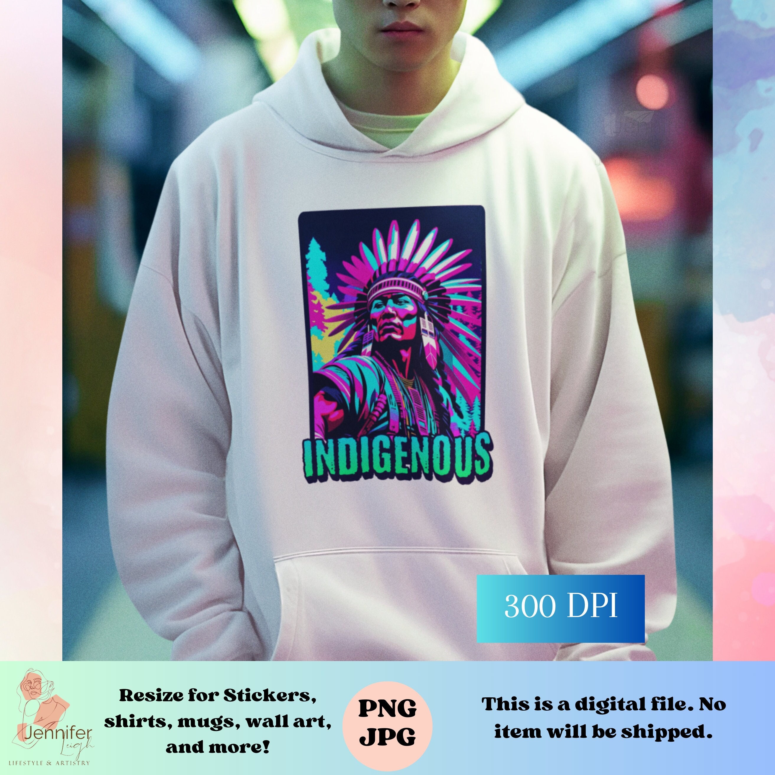 Neon Indigenous Dancer Png Jpeg Native Digital Download for Sublimation ...