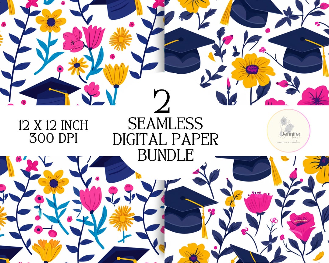 Florals Grad Cap Seamless Digital Paper Design Bundle, JPG, Native ...