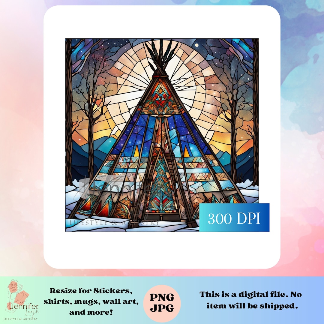 Indigenous Stained Glass Teepee Jpg Png Native Digital Download Square ...