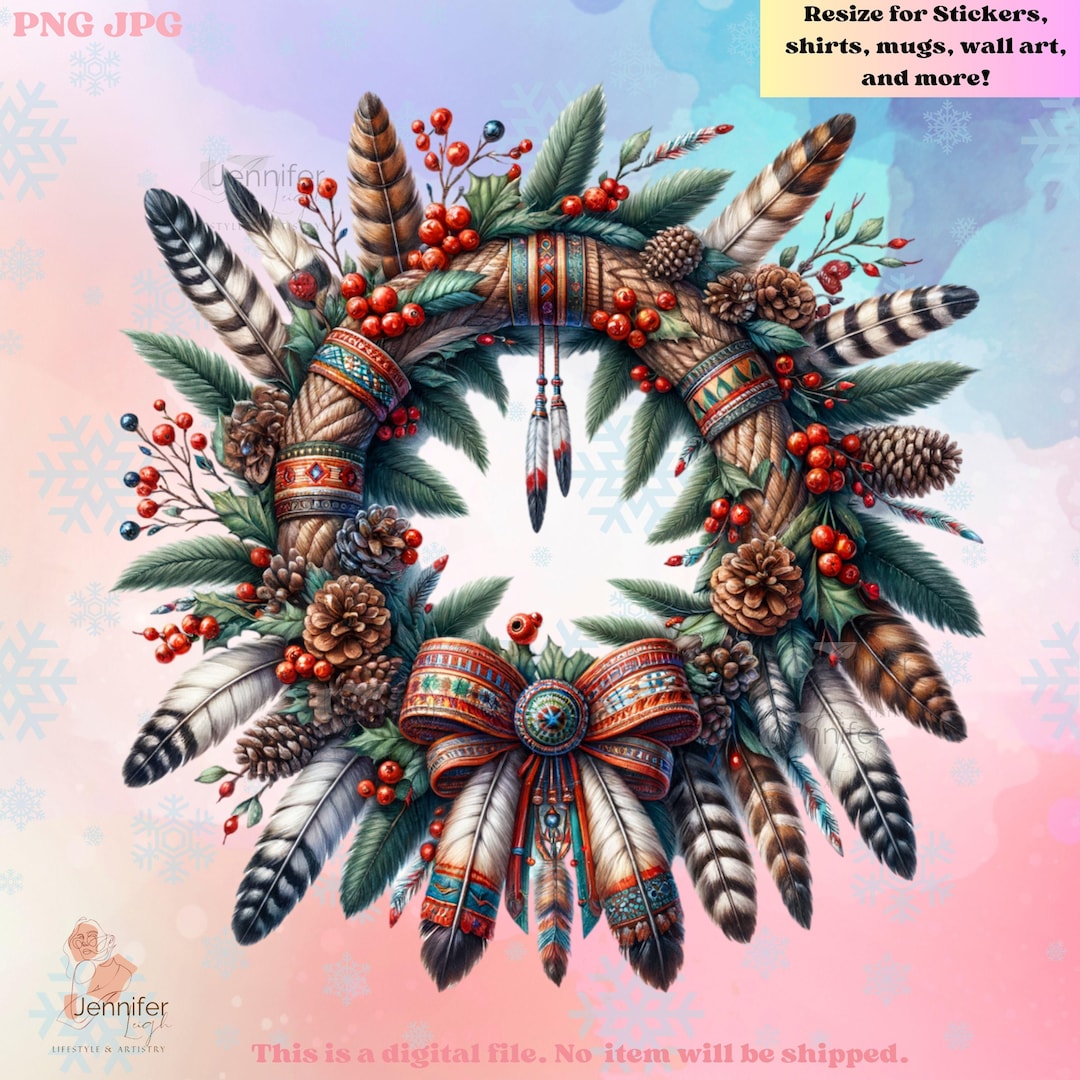 Winter Christmas Wreath Indigenous PNG JPG Native American Designs for ...