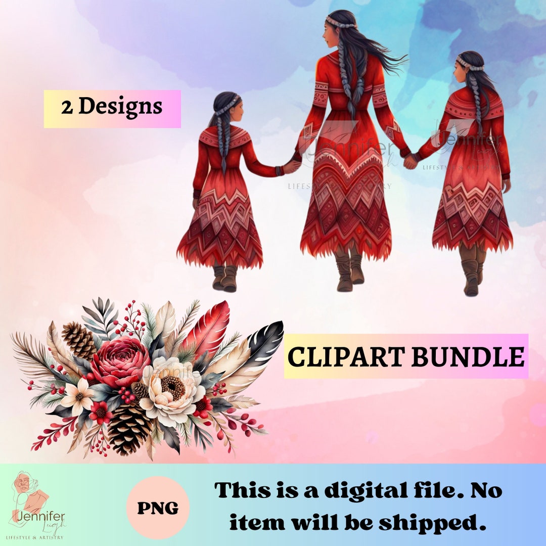 Indigenous Red Dress MMIW Floral Clipart Design Bundle Png Native ...