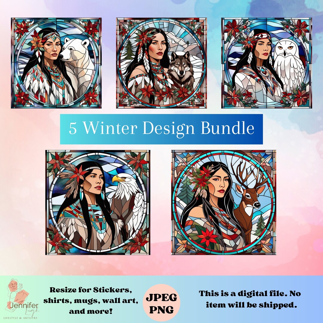 Indigenous Woman and Winter Christmas Forest Animals Design Bundle Png ...