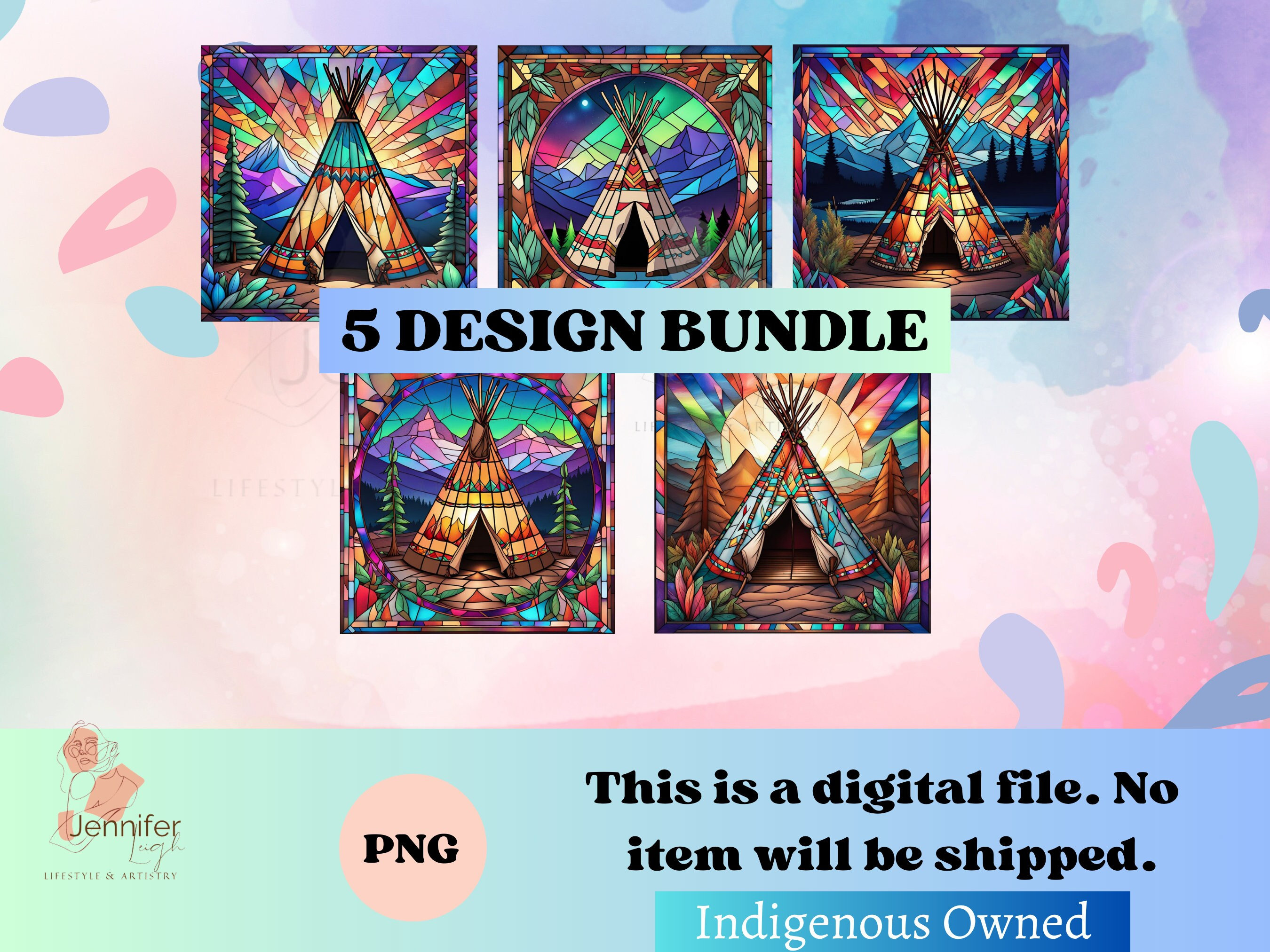Indigenous Stained Glass Teepee Bundle Png Native Digital Download ...