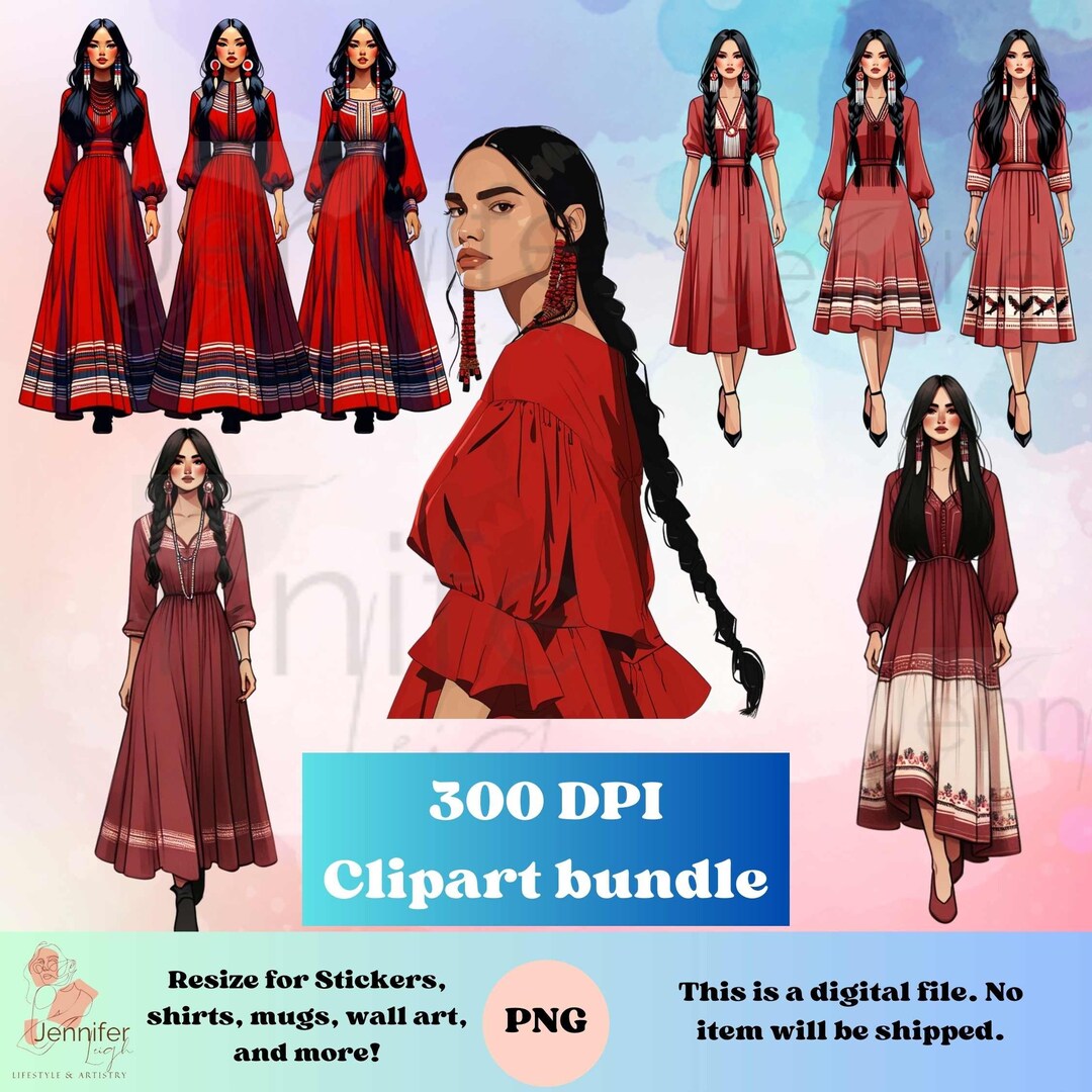 Indigenous Red Dress MMIW Clipart Design Bundle Png Native Instant ...