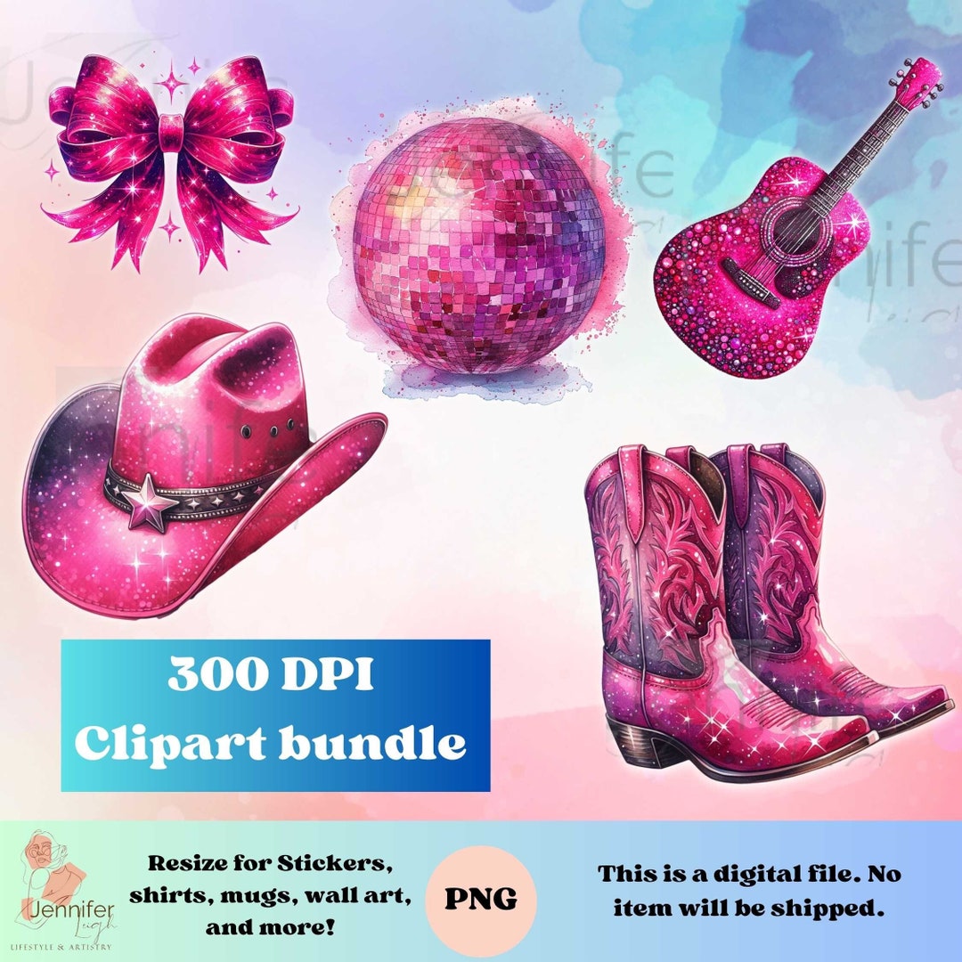 Pink Glitter Cowboy Clipart Design Bundle Png Native Instant Download ...