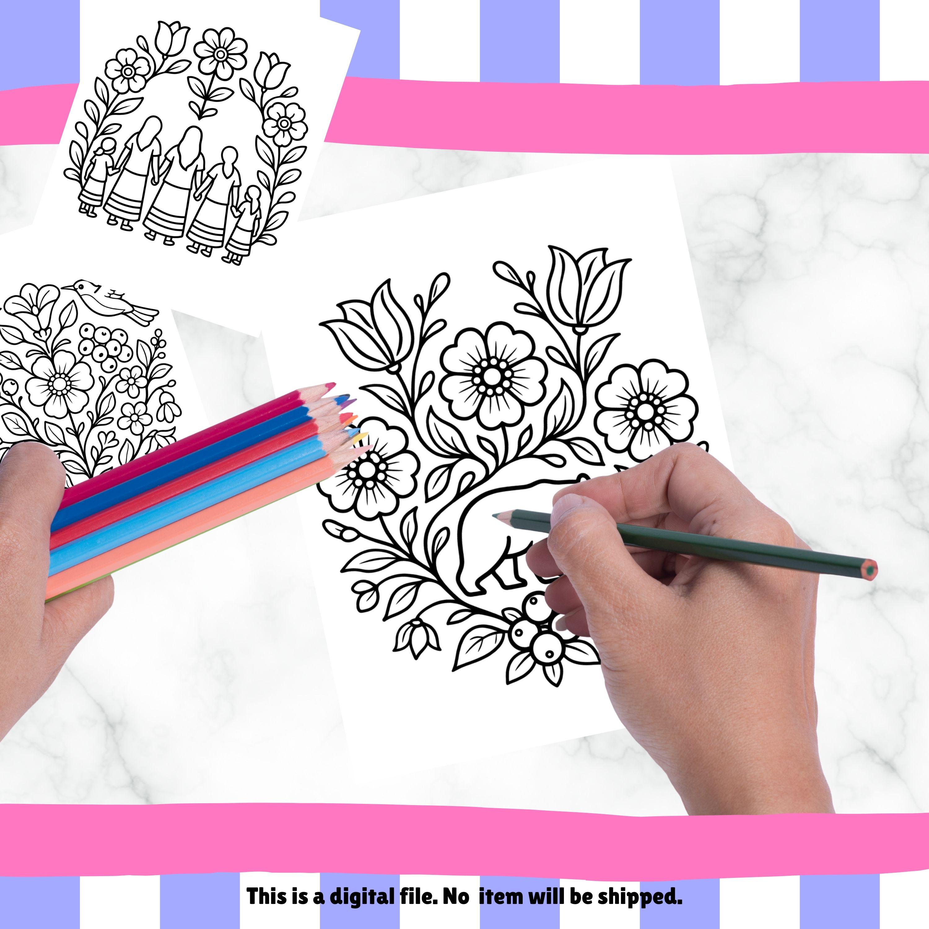 Native Floral Coloring Pages – Instant Download - Etsy