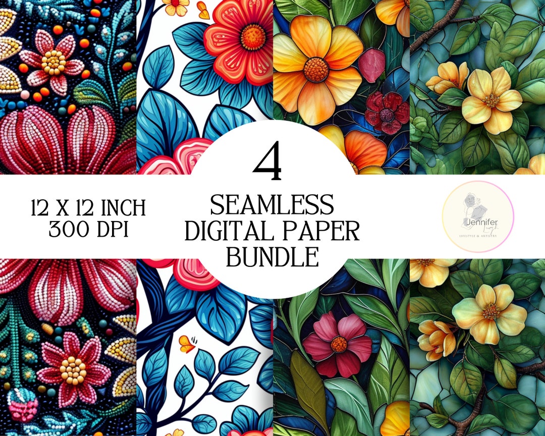 Indigenous Florals 4 Seamless Digital Paper Design Bundle, JPG, Native ...