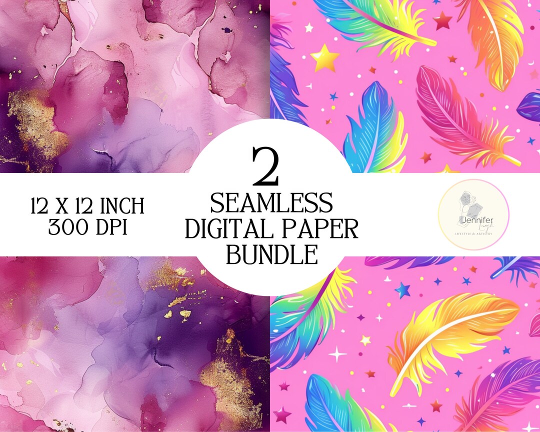 Pink Feathers Seamless Digital Paper Design Bundle, JPG, Native Designs ...
