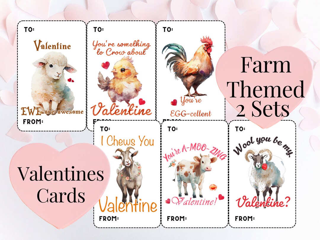 Farm Valentines Cards, Kids Valentines Tags, Farm Animal Valentines ...