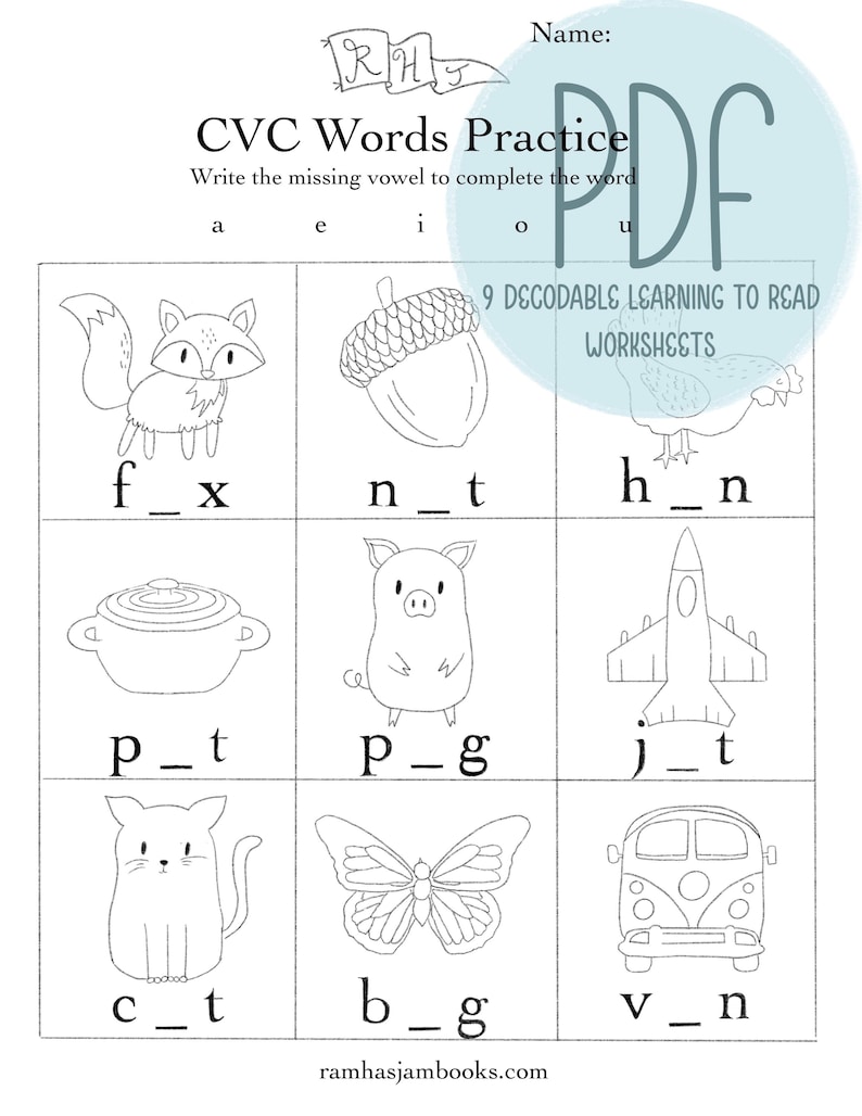 Decodable Learning to Read Kindergarten Worksheets - Instant Printable ...