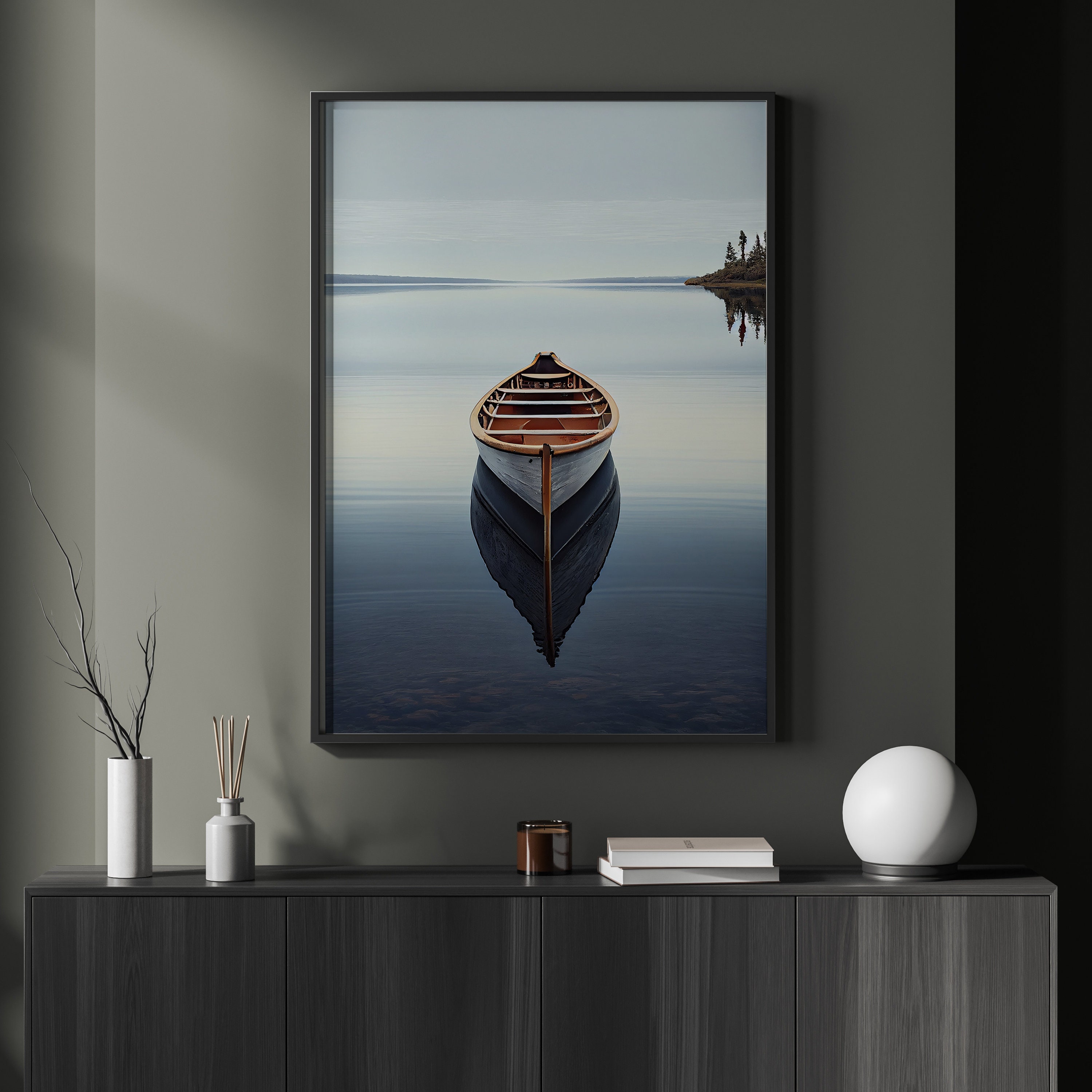 Digitial Printable Art, Canoe on Lake Print, Gallery Wall Art, Wall ...