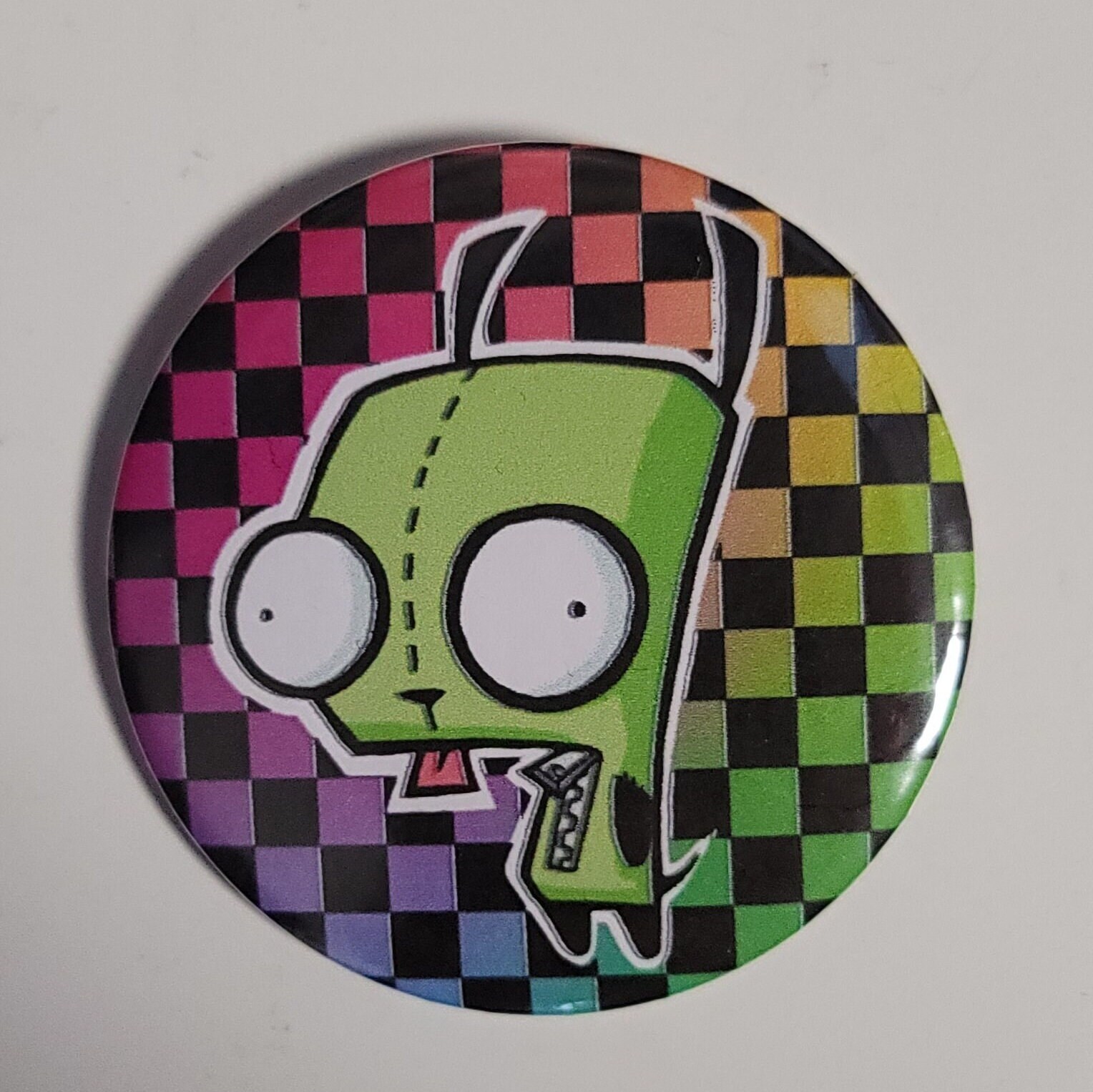 Invader Zim Gir With Rainbow Checkered Background Pin - Etsy