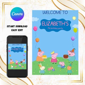 Peppa Pig Welcome Sign | Editable Party Poster | Digital Template ...