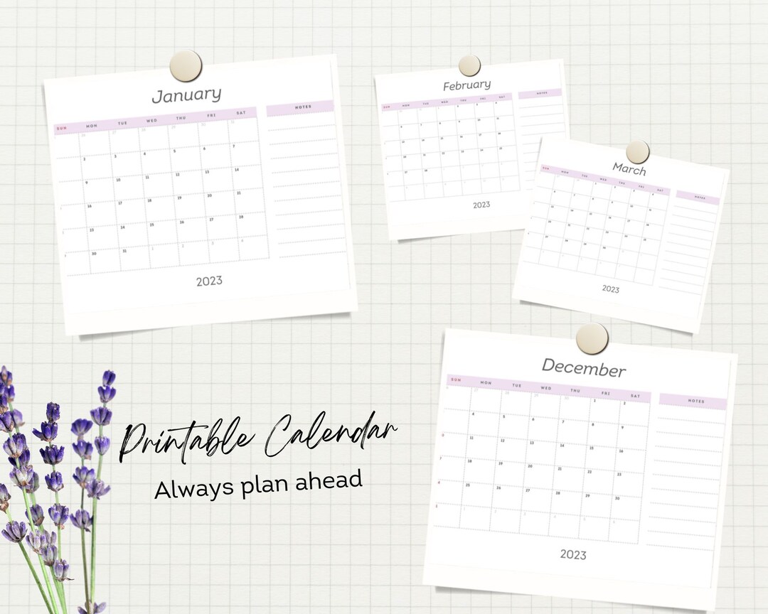 Printable 2023 Monthly Calendar Etsy Canada