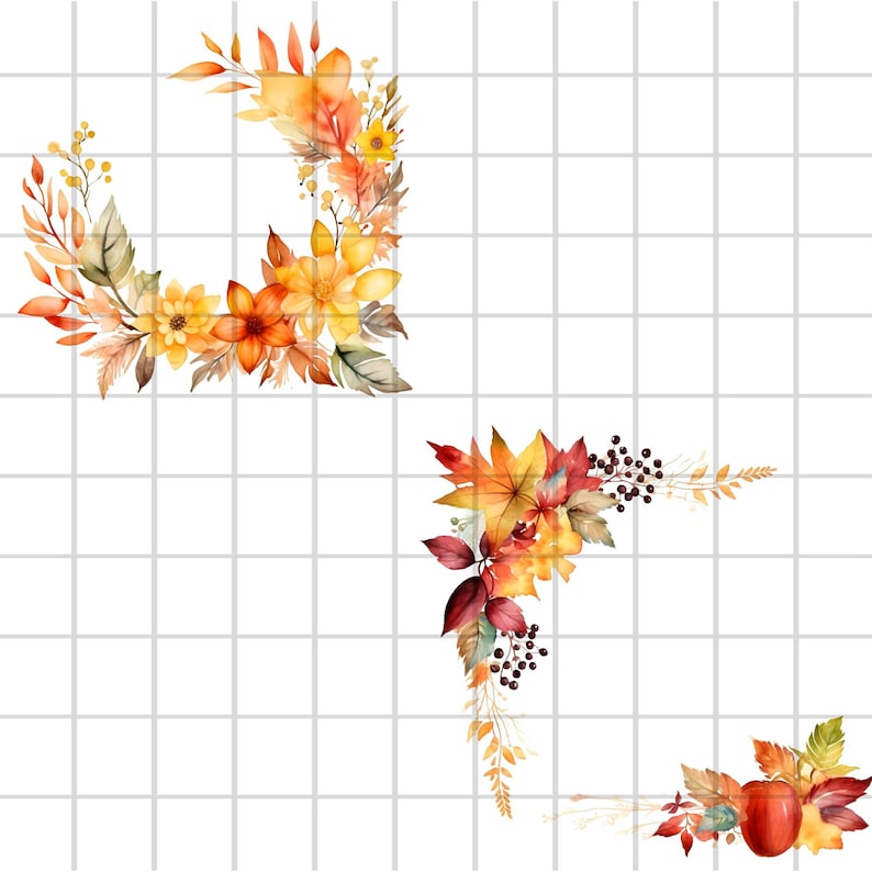 Autumn Frames With Leave and Flower Clipart, 10 PNG Fall Flowers Frame ...