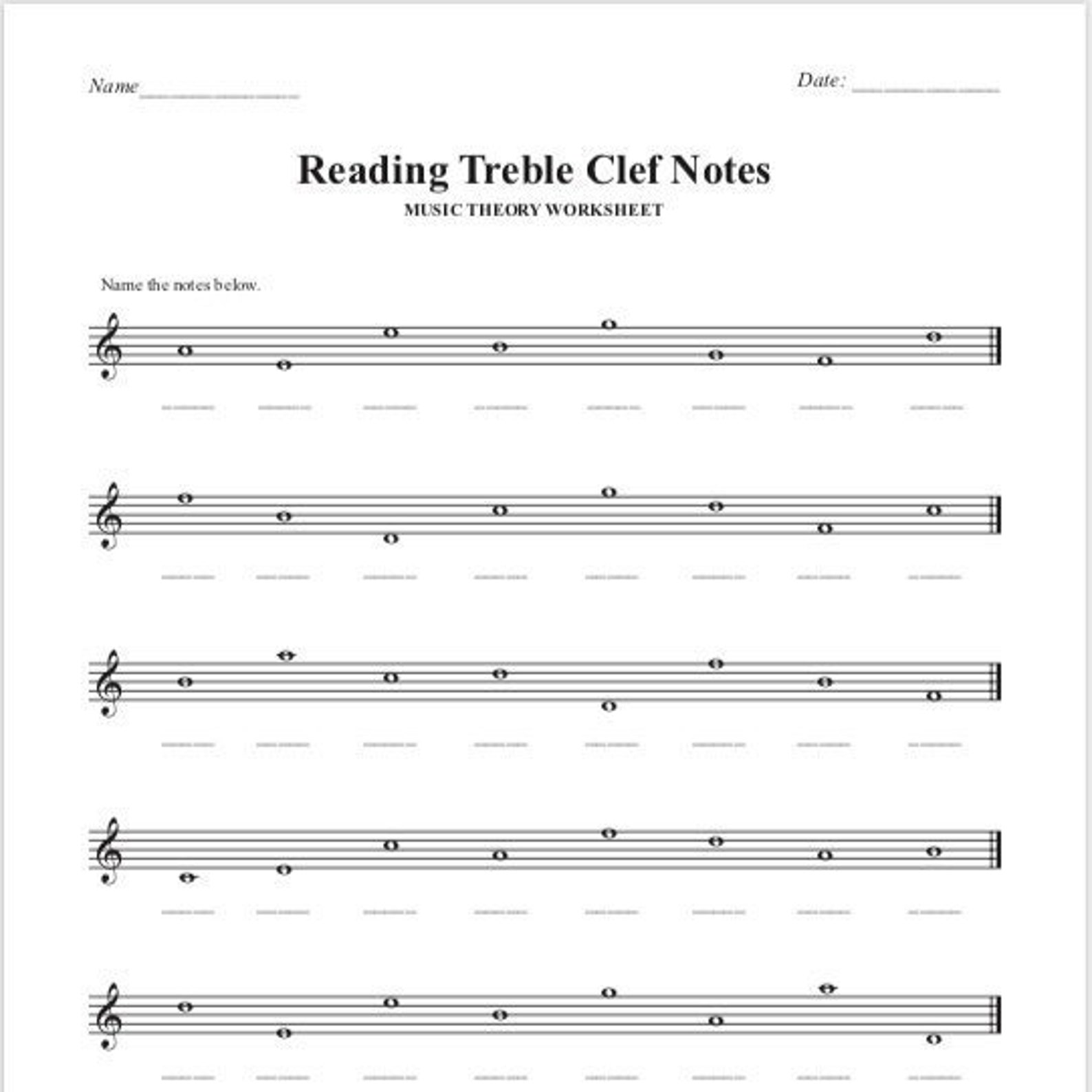 Treble Clef Note Theory Worksheet, Reading Music Theory - Etsy
