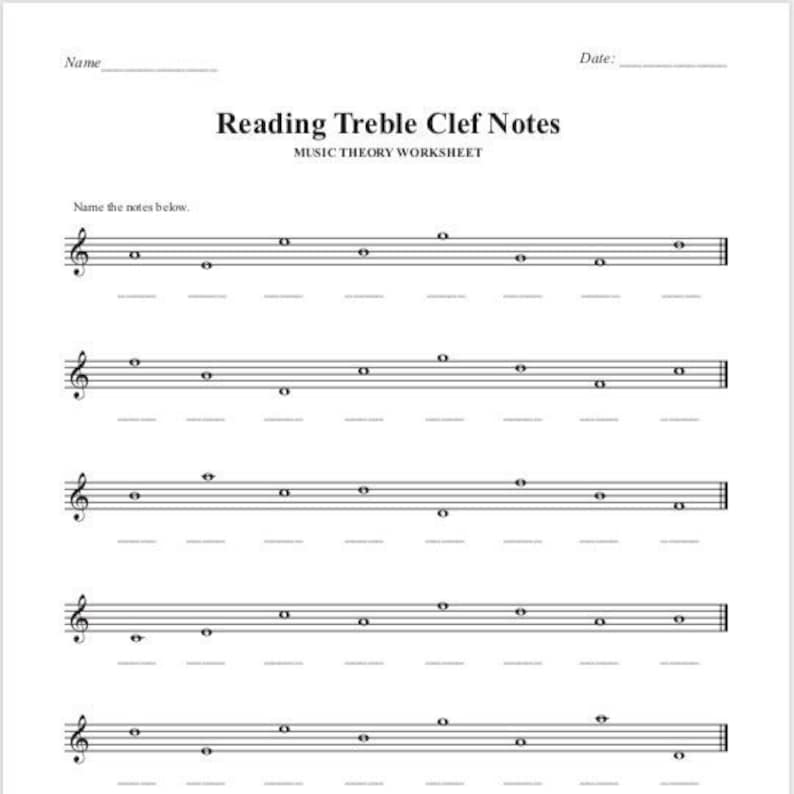 Treble Clef Note Theory Worksheet, Reading Music Theory - Etsy