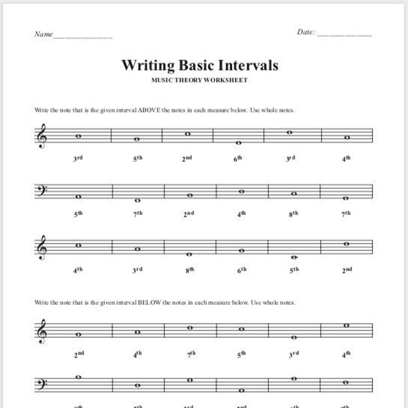 Writing Basic Intervals Worksheet Writing Intervals Music Theory ...