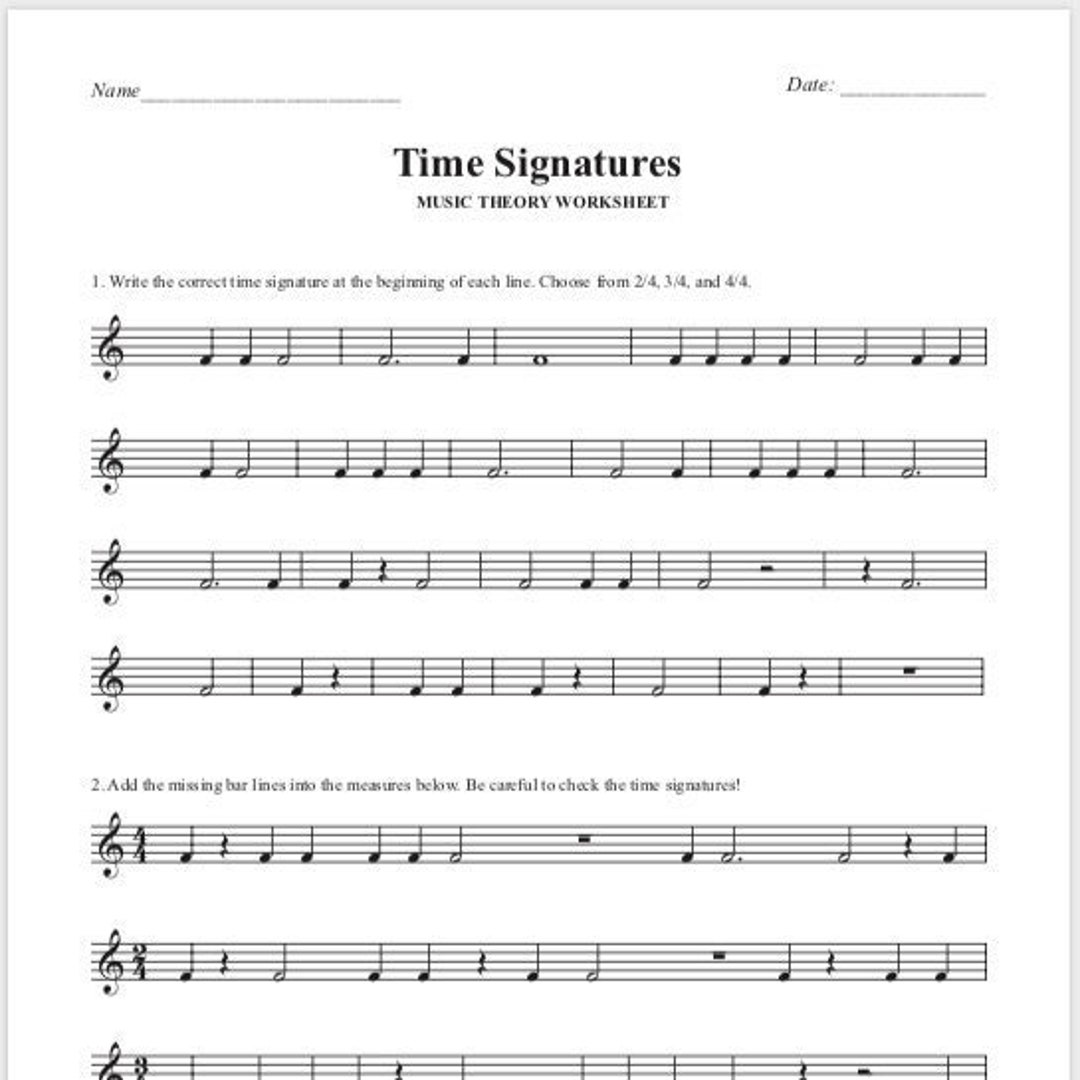 Time Signatures Completing Measures Music Theory Worksheet Printable Etsy