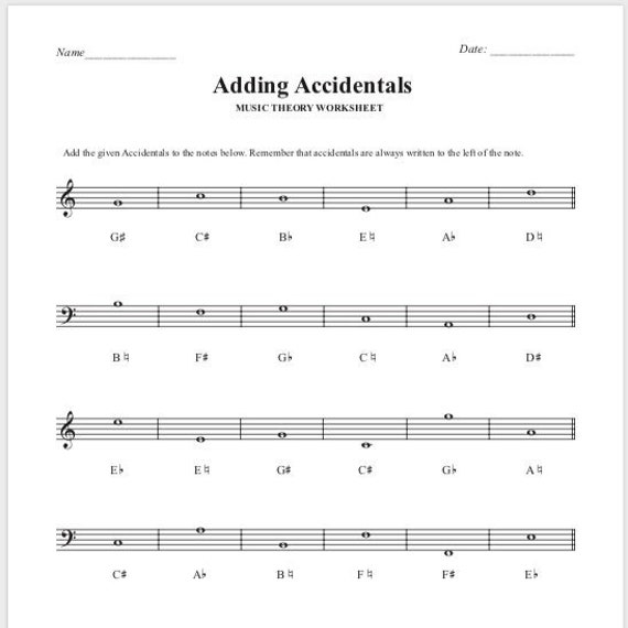 Sharp and Flats Adding Accidents Music Theory Worksheet - Etsy