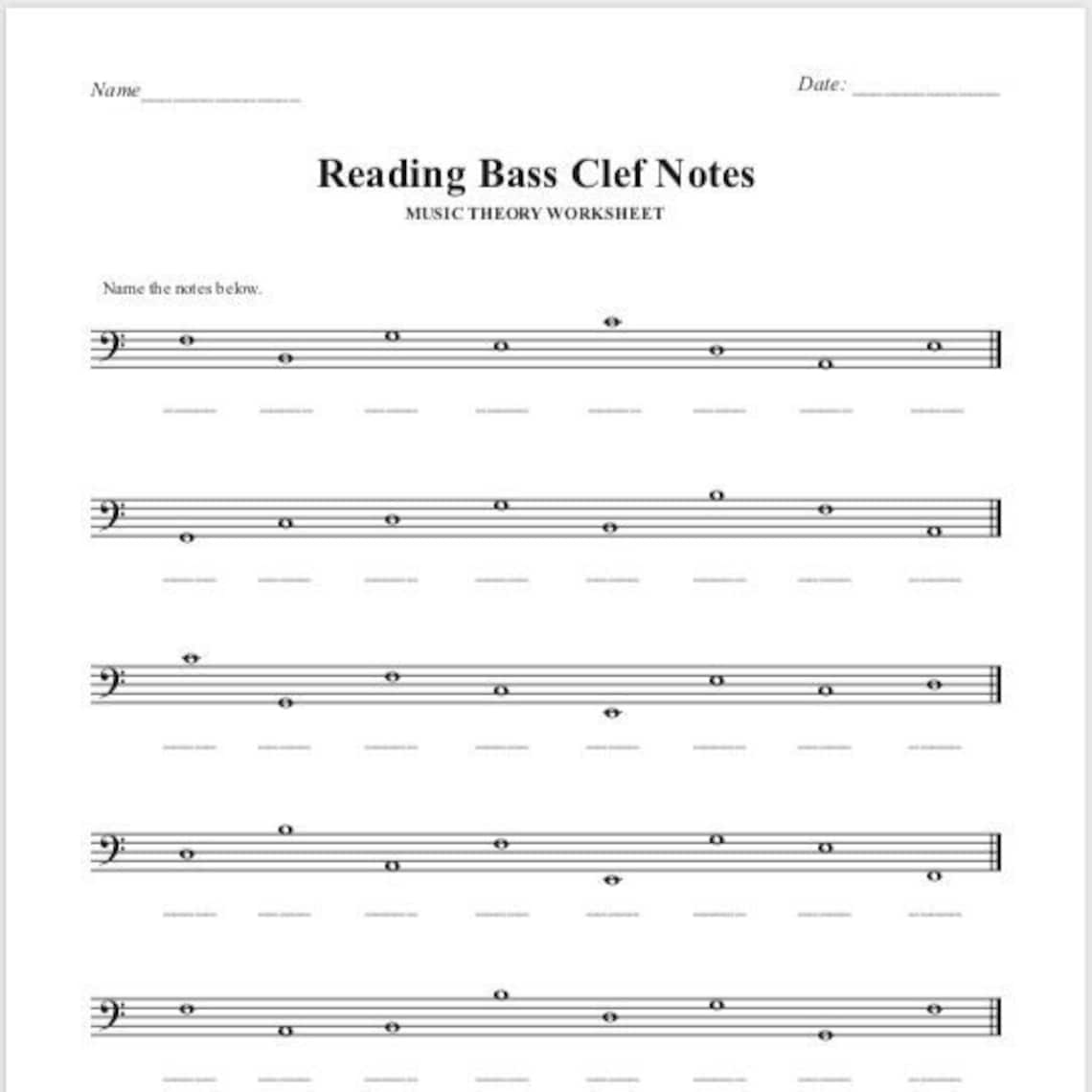 Reading Bass Clef Notes — Printable Music Theory Worksheet - Etsy