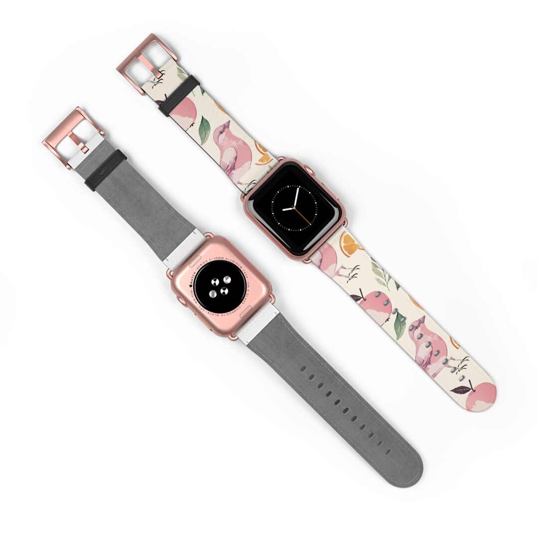 Pink Bird and Fruit Vegan Watch Band | Bird Vegan Leather Apple Watch ...
