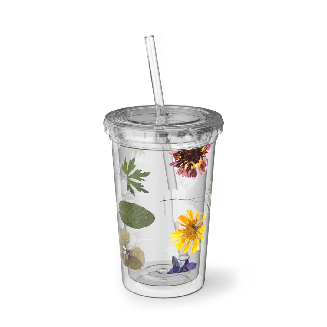 Floral, Flowers on Iced Coffee Cup 16 Oz Double-walled Insulated BPA ...
