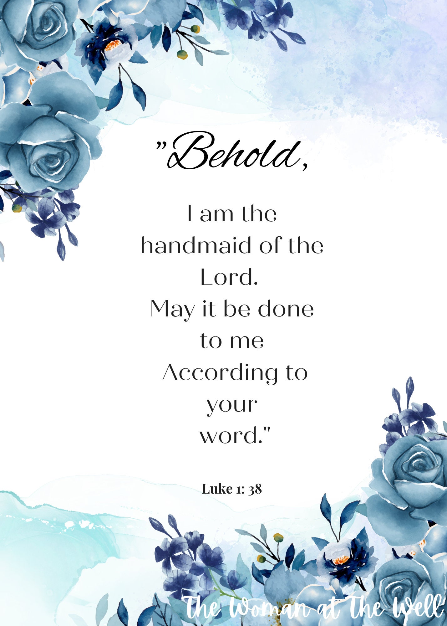 Luke 1:38 Behold I Am the Handmaid, Catholic Digital Print, Catholic ...